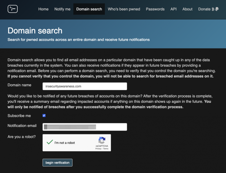 HIBP Domain Search - In.security